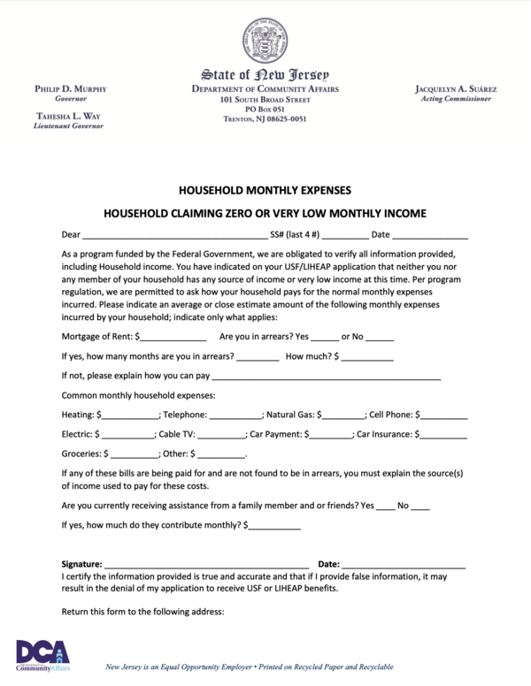 Household Monthly Expenses | NJ 2-1-1 Partnership