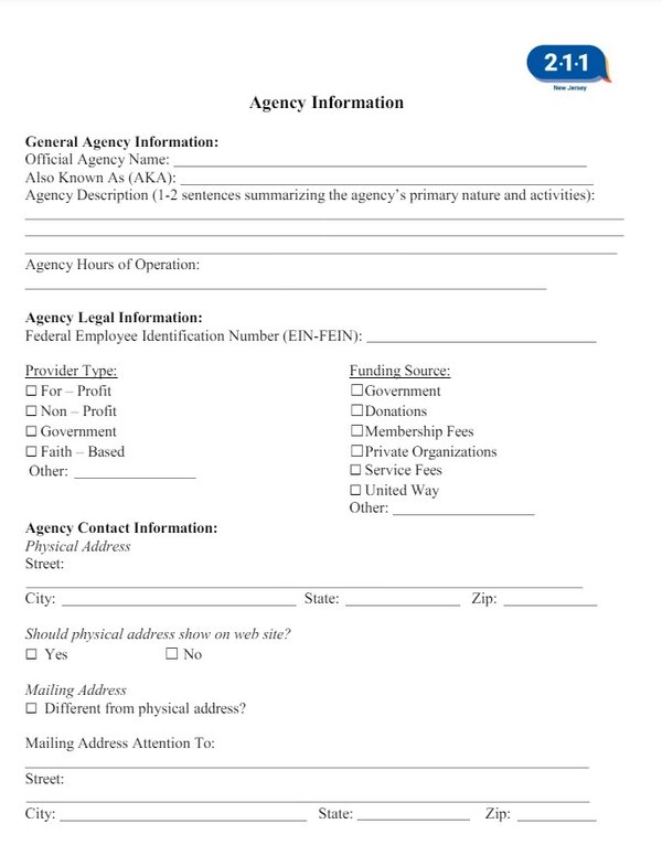 New Agency Forms 2023 | NJ 2-1-1 Partnership